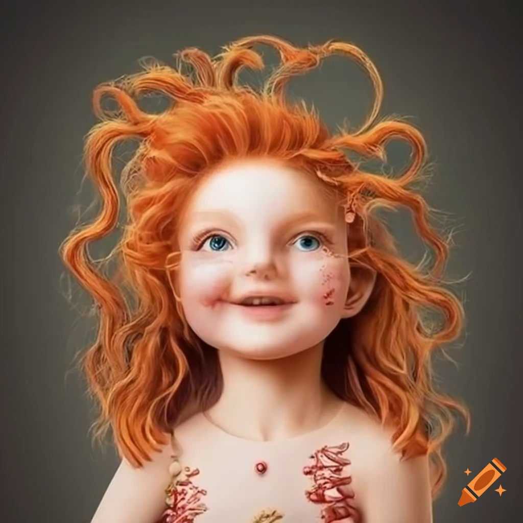 Illustration of cute ginger-haired girls with unique embellishments on ...