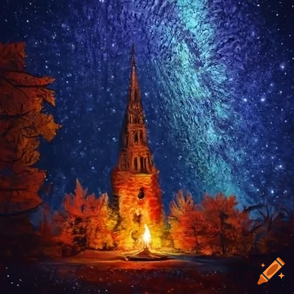 Starry night in autumn filled with magic on Craiyon