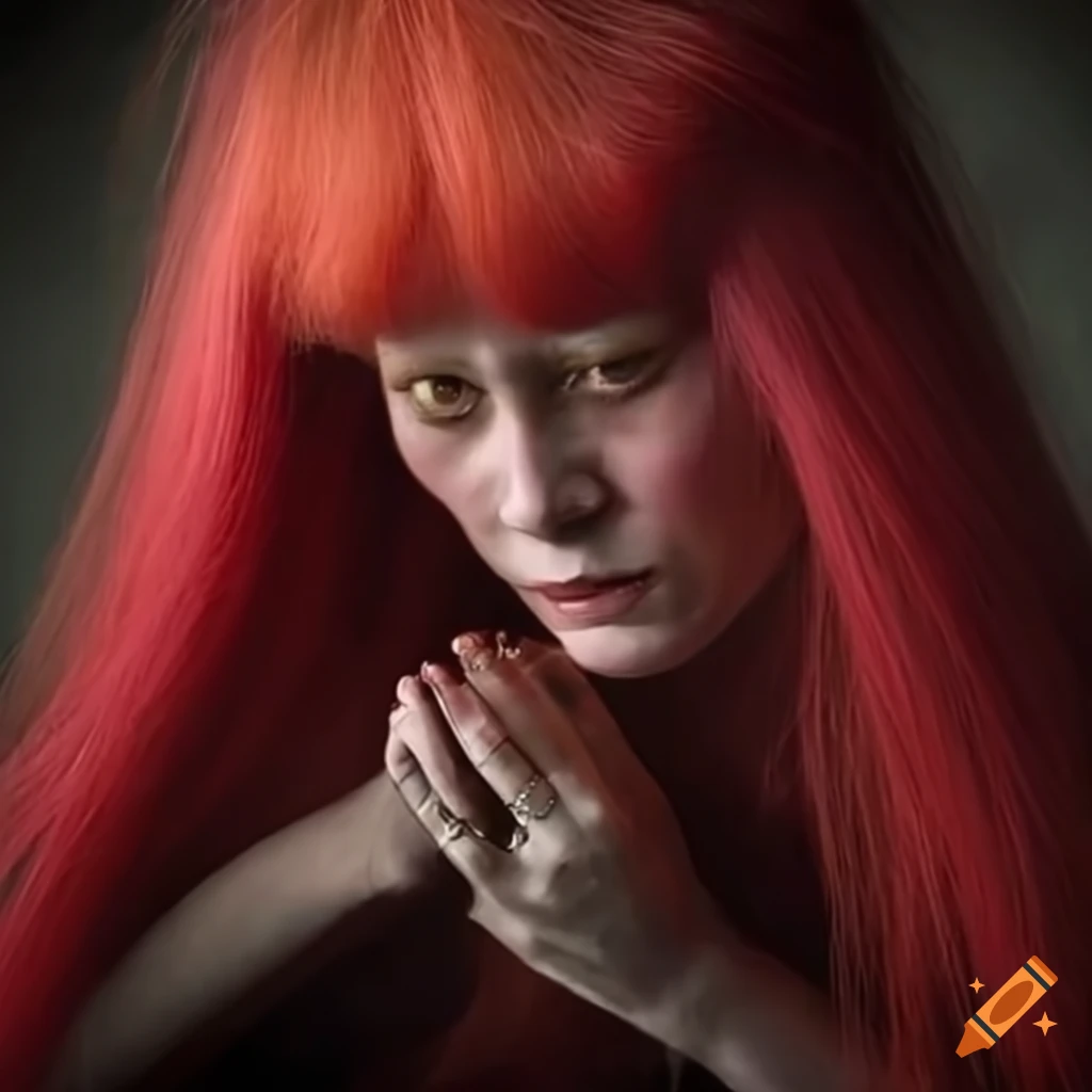 Portrait of a fierce red-haired witch on Craiyon