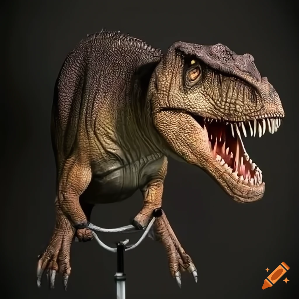 Tyrannosaurus rex riding a unicycle and juggling pickles on Craiyon