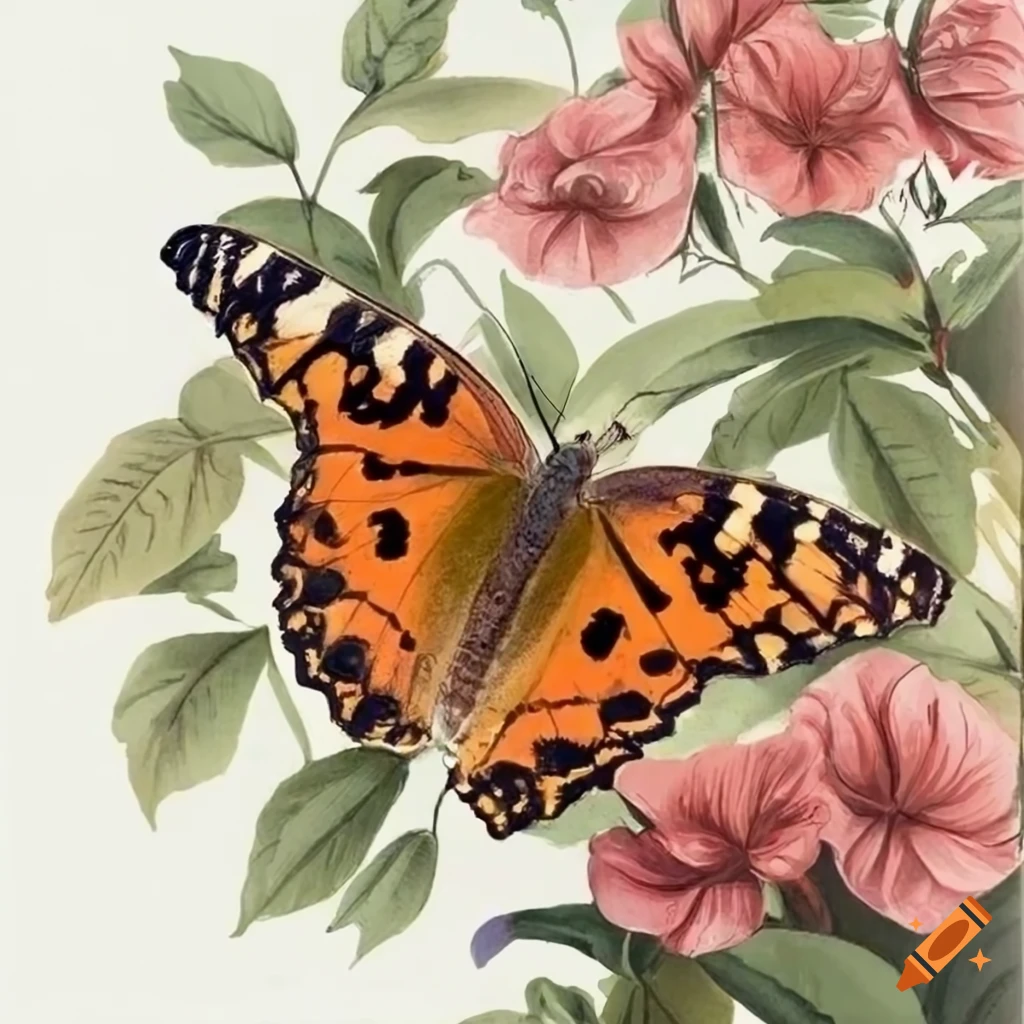 Scientific illustration of a Painted Lady Butterfly on Craiyon