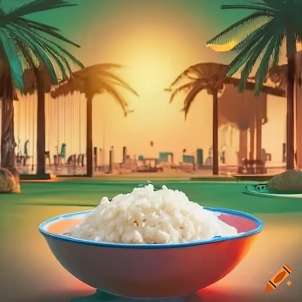 Delicious chicken nuggets with rice in a sunny garden on Craiyon