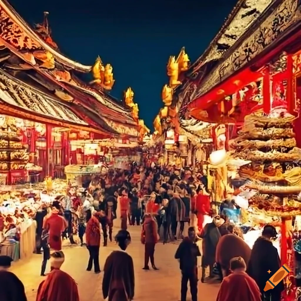 Crowded ancient Chinese market on Craiyon