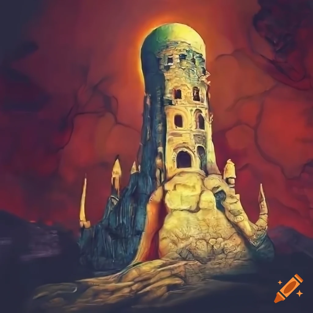 Hyper-realistic black ink drawing of a tower on Craiyon