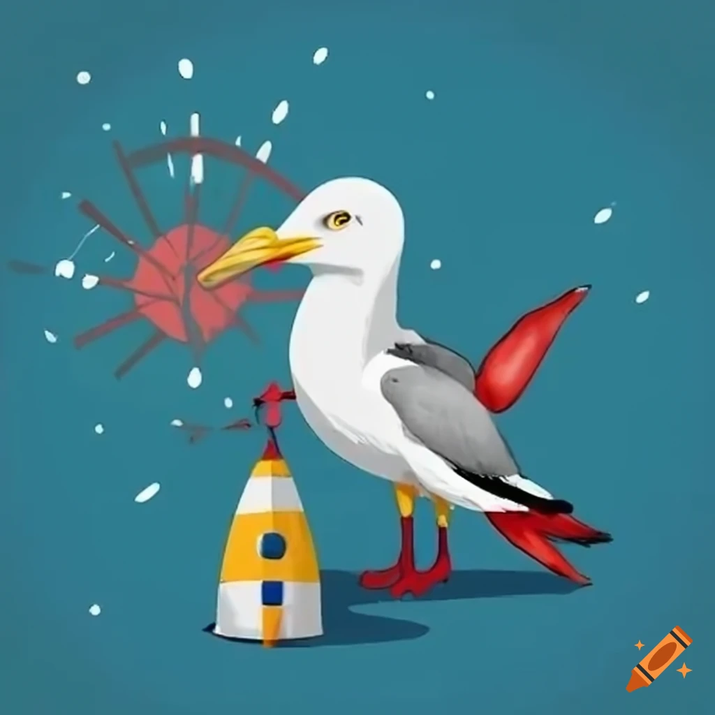 Image of a seagull riding a rocket on Craiyon