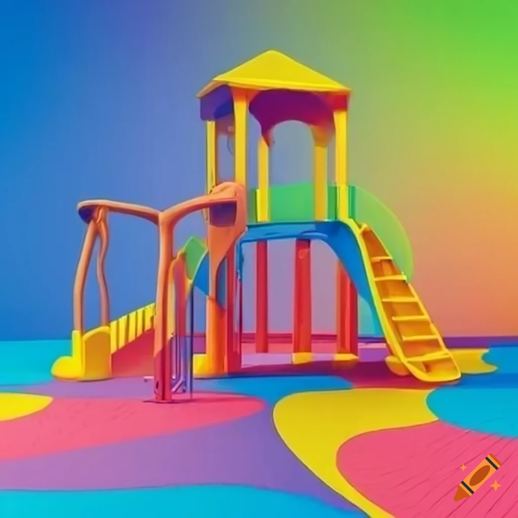 Surrealistic and colorful playground on Craiyon