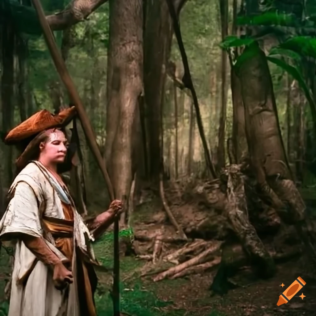 Christopher Columbus exploring a Native American settlement on Craiyon