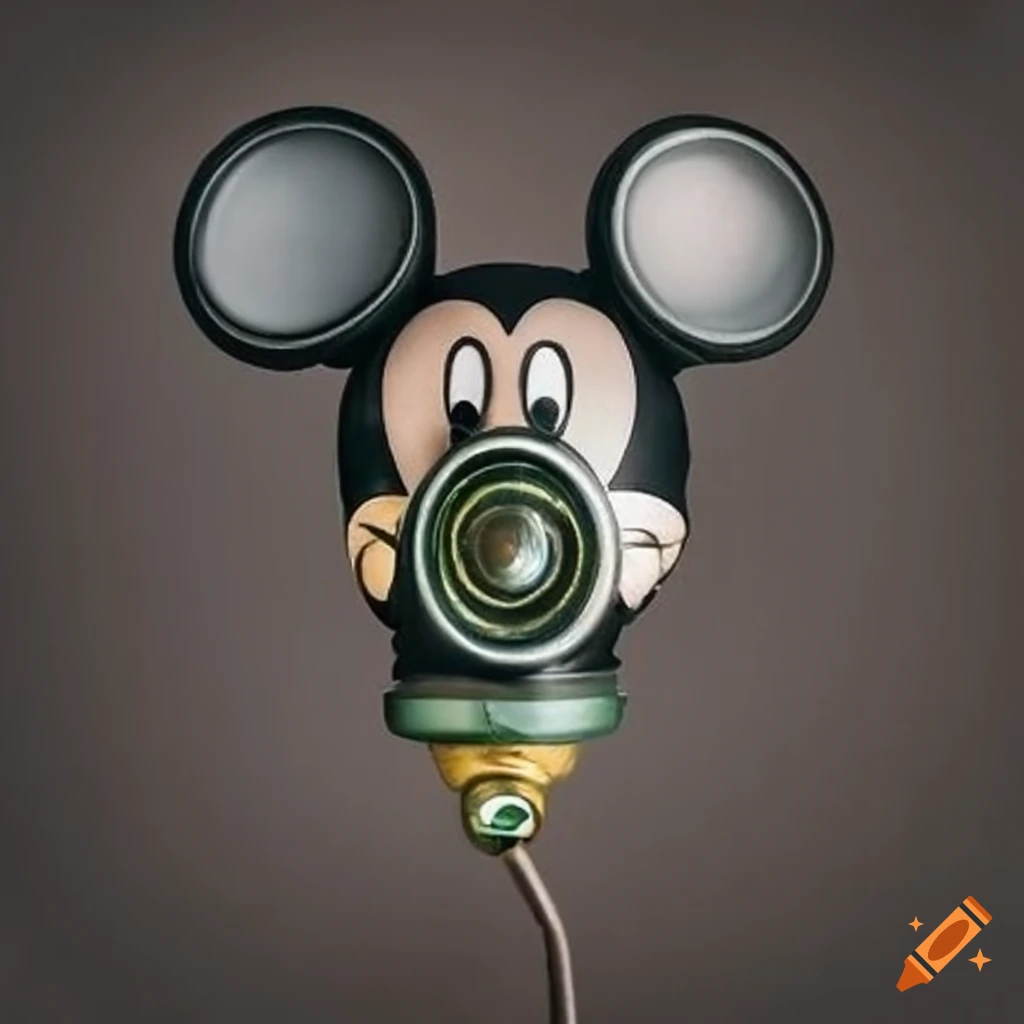 Vintage mickey mouse holding a machine gun in black and white on Craiyon