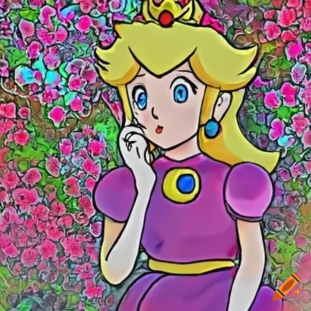 Full-length portrait of princess peach in storybook illustration style ...
