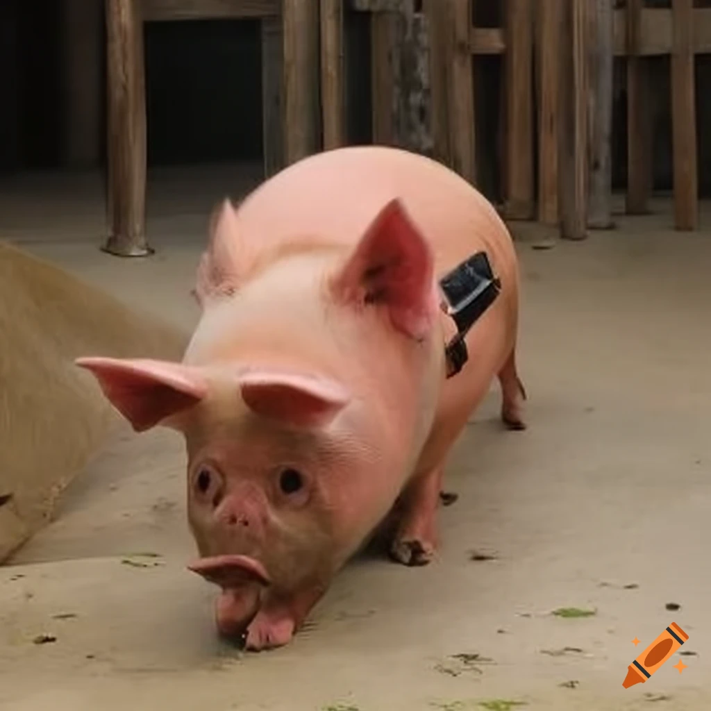 Humorous image of a pig wearing a security guard uniform on Craiyon