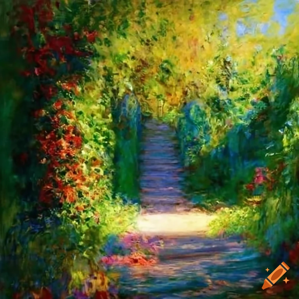 Painting of a picturesque garden with grand staircase on Craiyon