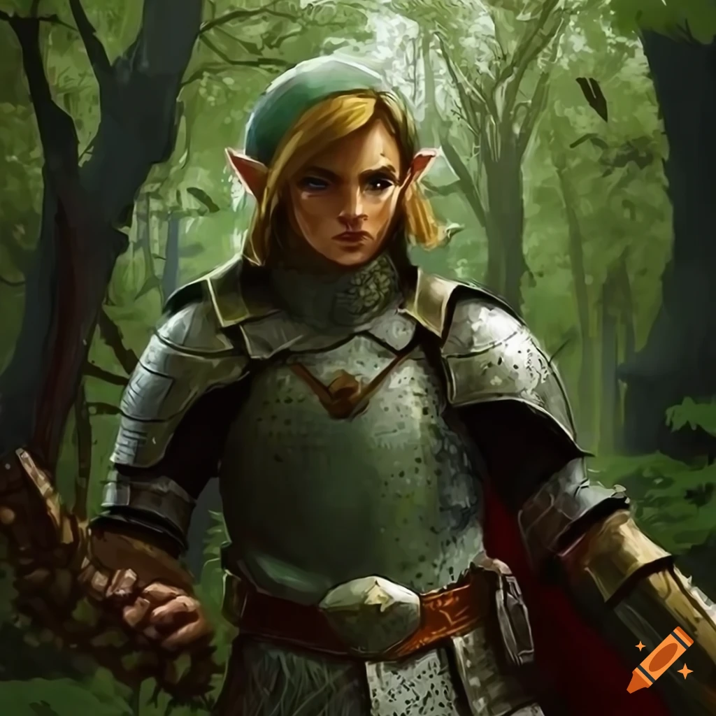 Artwork of link in knight armor in a forest on Craiyon