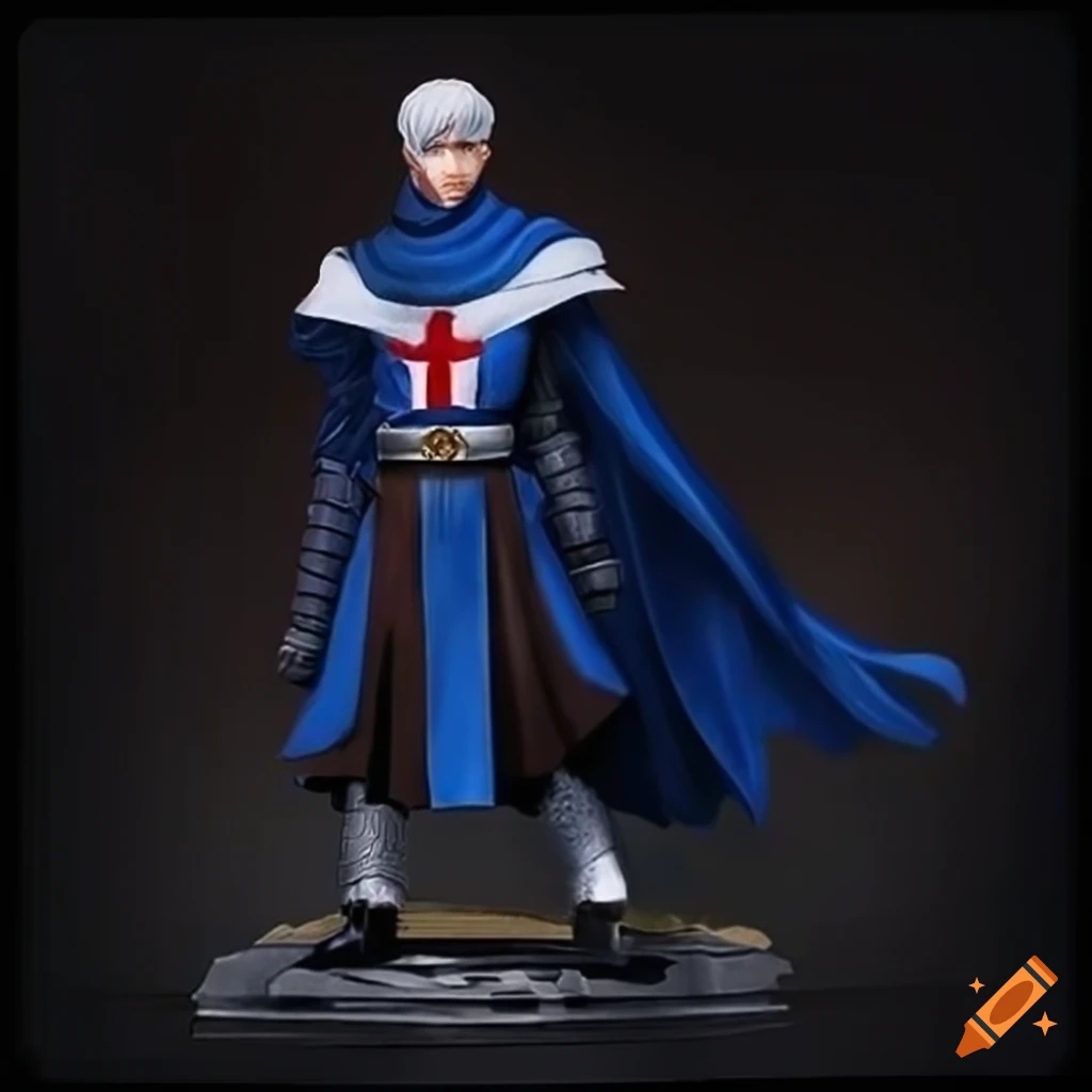 Blue and white knight with a sword