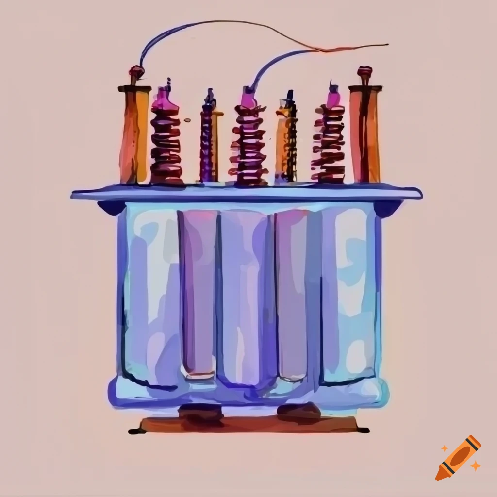 Electric power transformer clip art in light blue tones on Craiyon