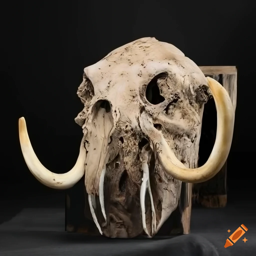 Highly detailed monochrome wooly mammoth skull