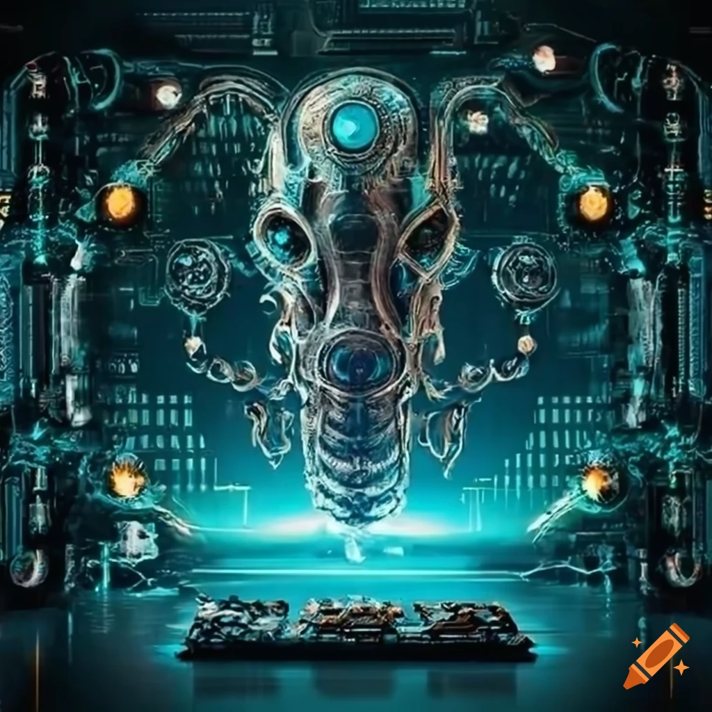 Image of surreal alien machines and spaceship on Craiyon