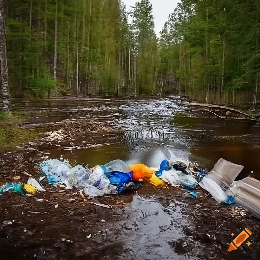 Photo of cleaning up plastic waste in a finnish river on Craiyon