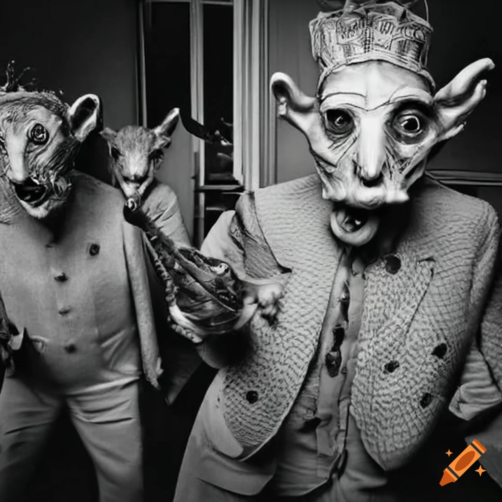 Satirical illustration of greedy businessmen in rat suits on Craiyon