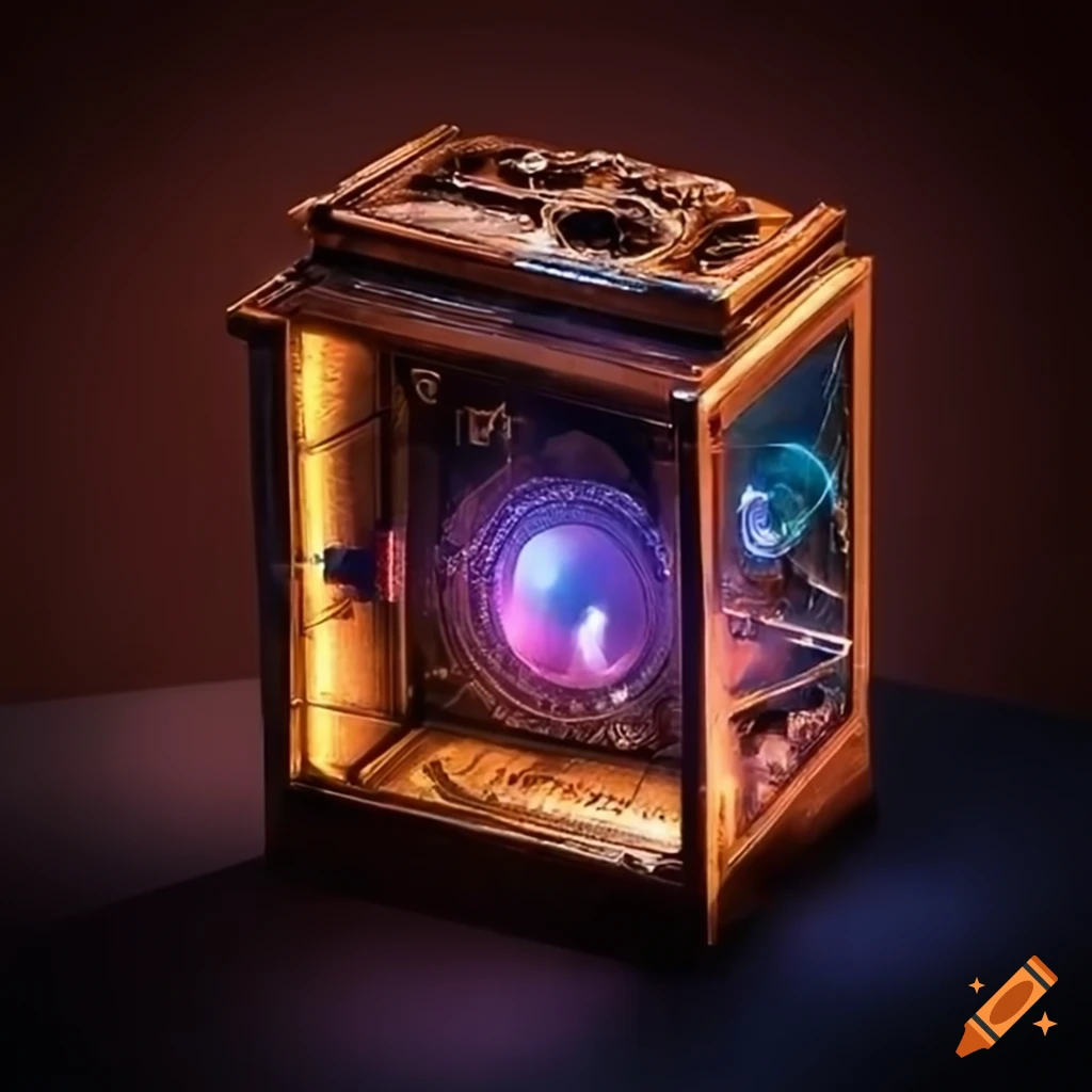 Futuristic musical box with holographic projector on Craiyon