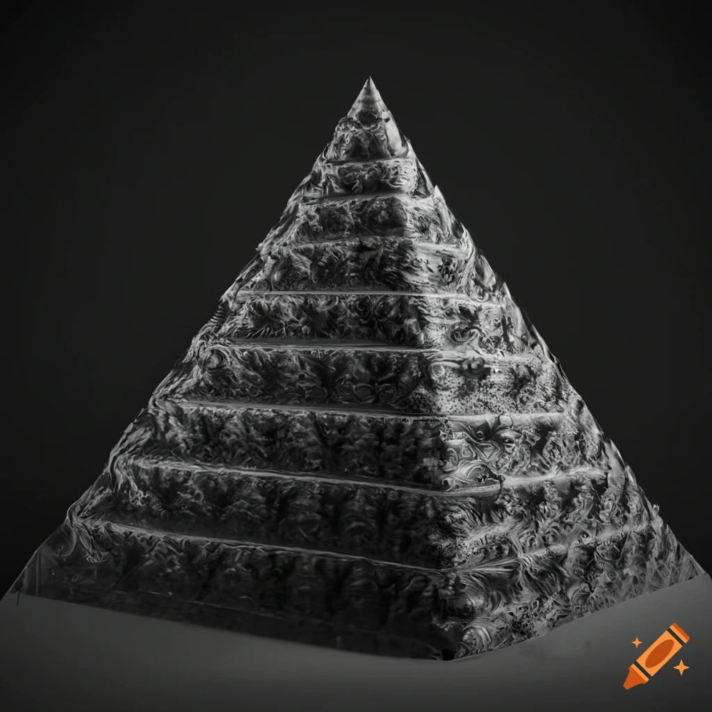 Monochrome fractal art of a xenomorph pyramid