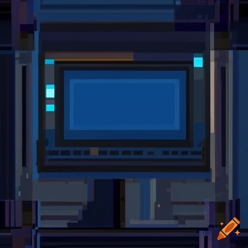 Sci-fi pixel art of industrial-style lcd screen with flickering lights ...