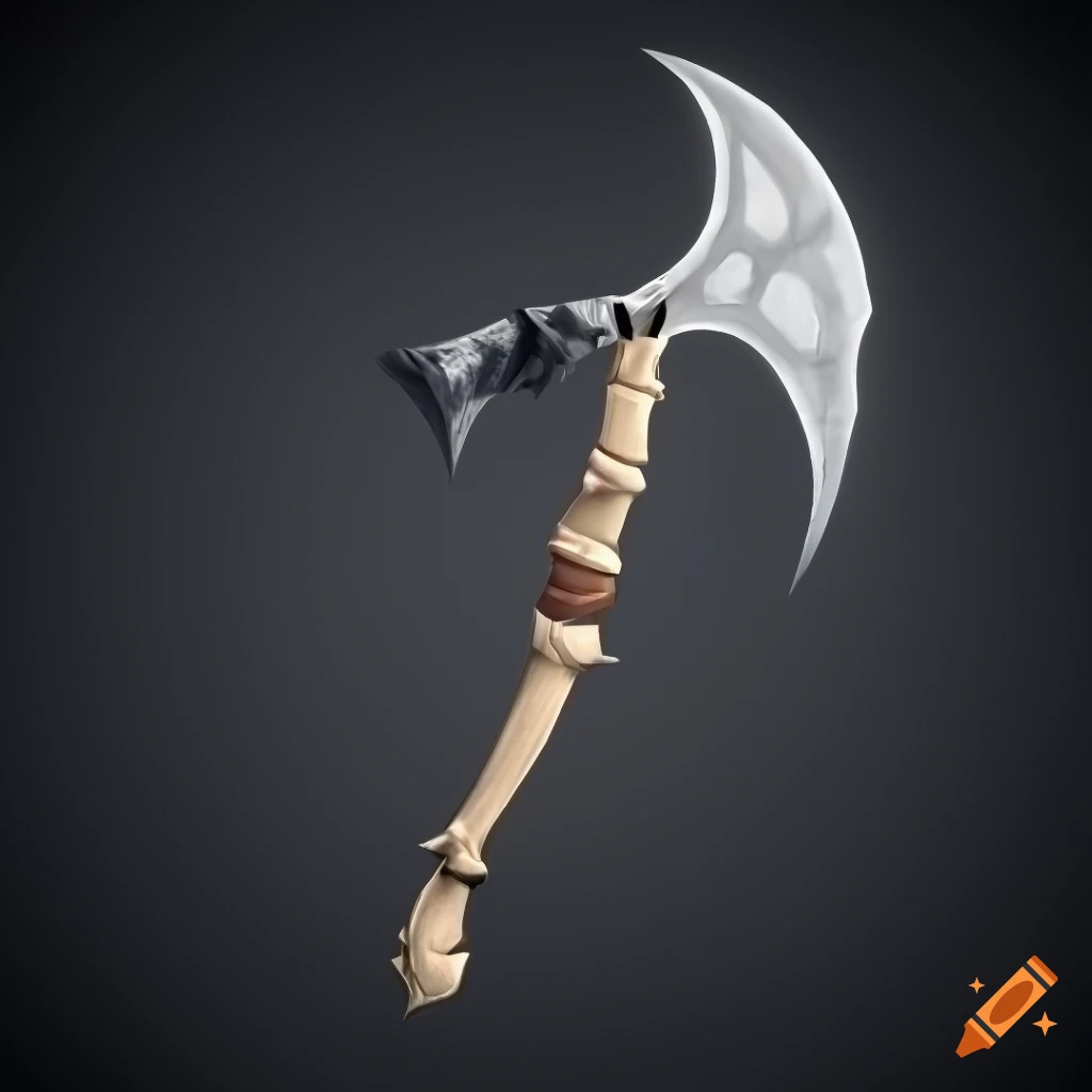 Stylized fantasy scythe with bone handle on Craiyon