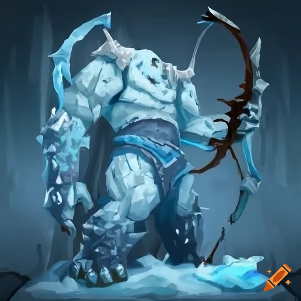 Image of an ice golem in a blizzard with an ice bow on Craiyon