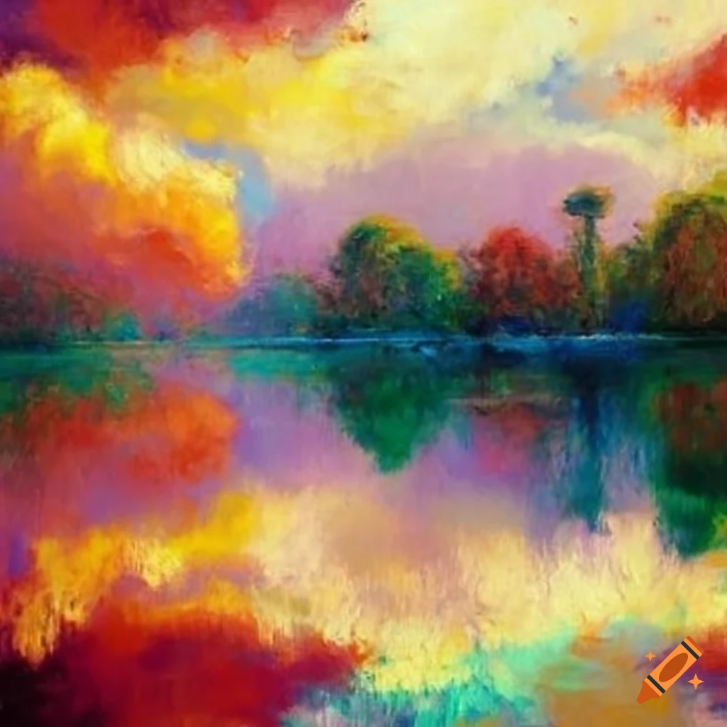 Impressionist painting of a river with boats and a forest on Craiyon