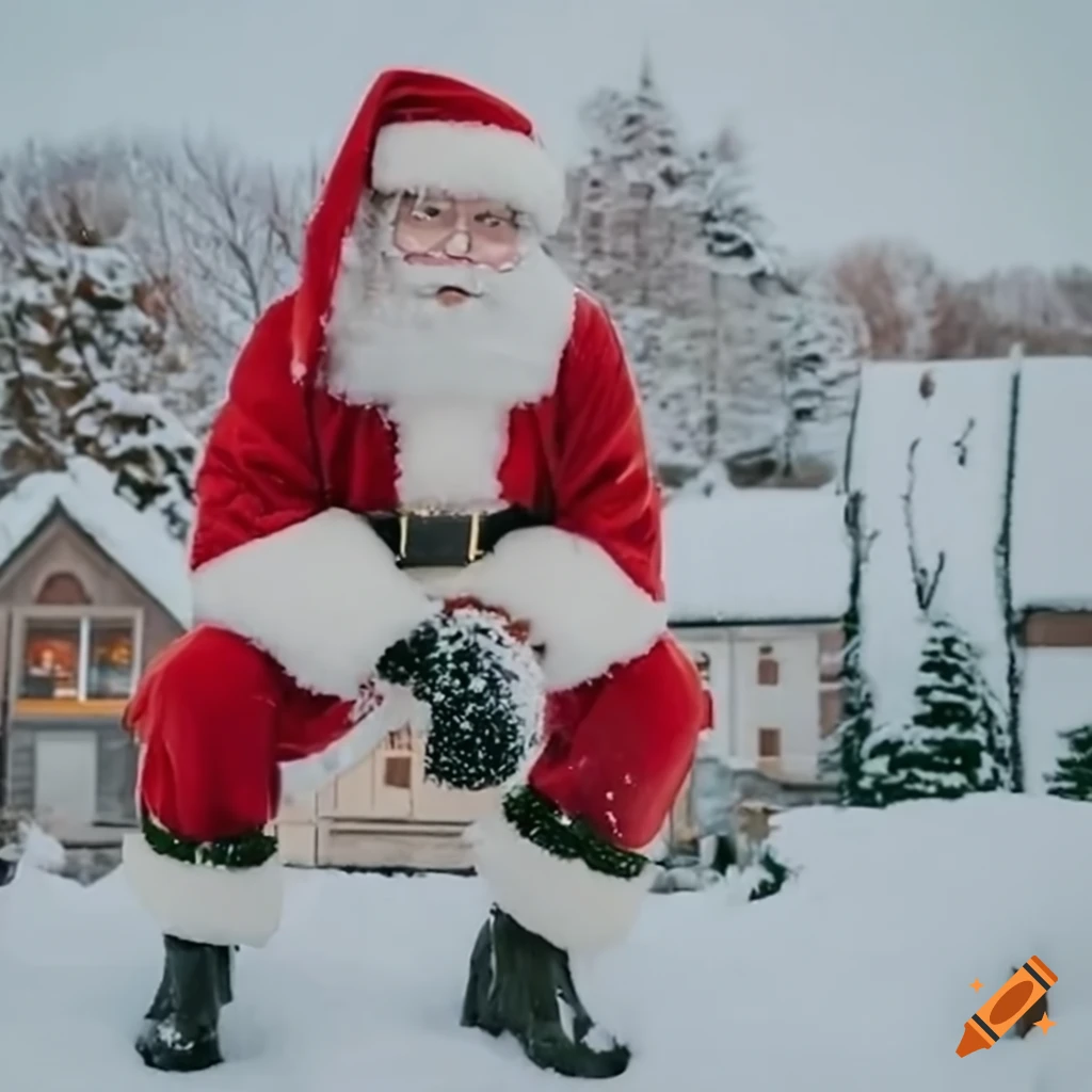 Santa's sled pulled by a fantastical crab on snowy mountain trail with ...