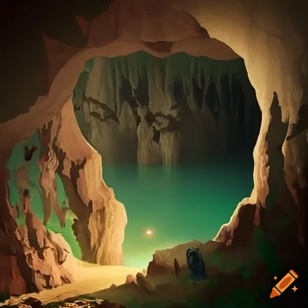 Image of a large hole leading to a mineral cave on Craiyon