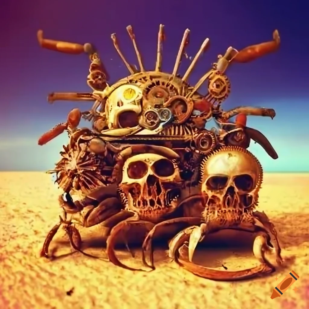 Steampunk machines on the beach with surreal elements on Craiyon