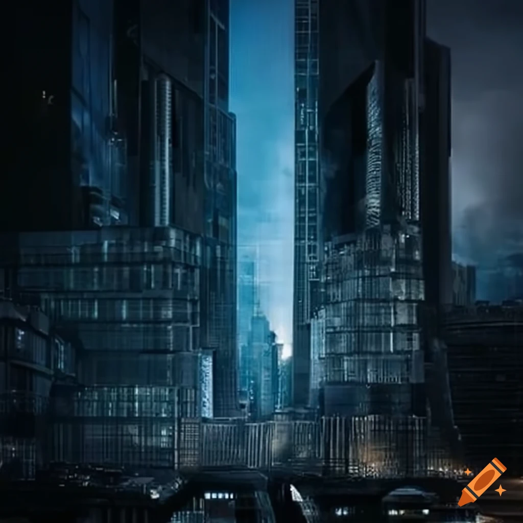 Dystopian futuristic skyscraper on Craiyon
