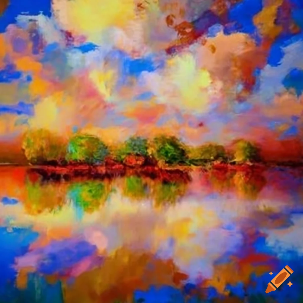 Impressionist painting of a river with boats and a forest on Craiyon