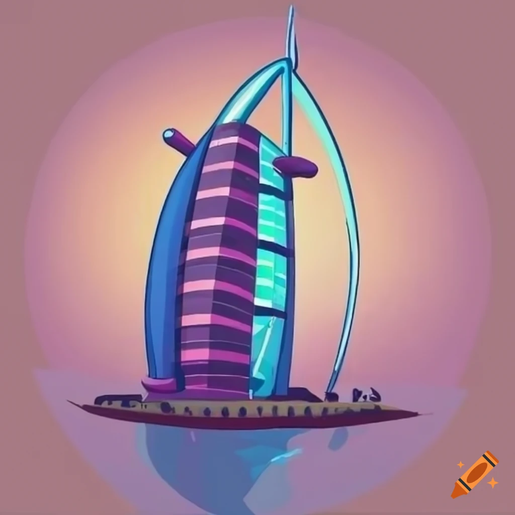 Cartoon depiction of burj al arab on Craiyon