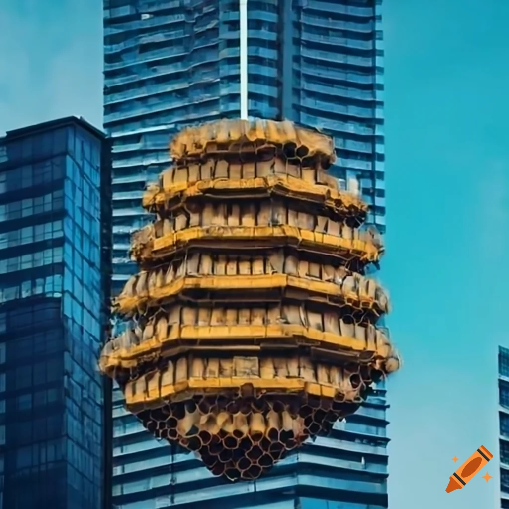 Skyscraper with giant bee hive on Craiyon