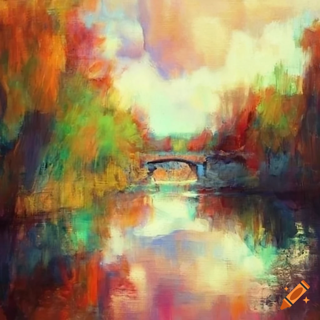 Impressionist painting of a river with boats and city skyline on Craiyon