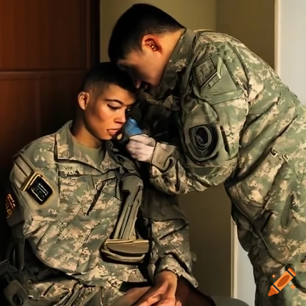 Soldier providing first aid to a wounded comrade