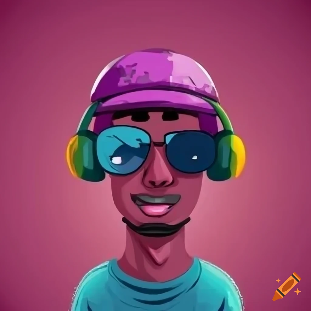 Cartoon-style nft of a skater with hat, glasses, and headphones