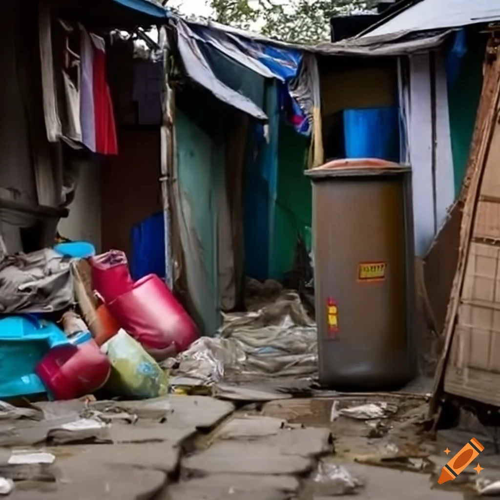 Recycling containers in a shanty town