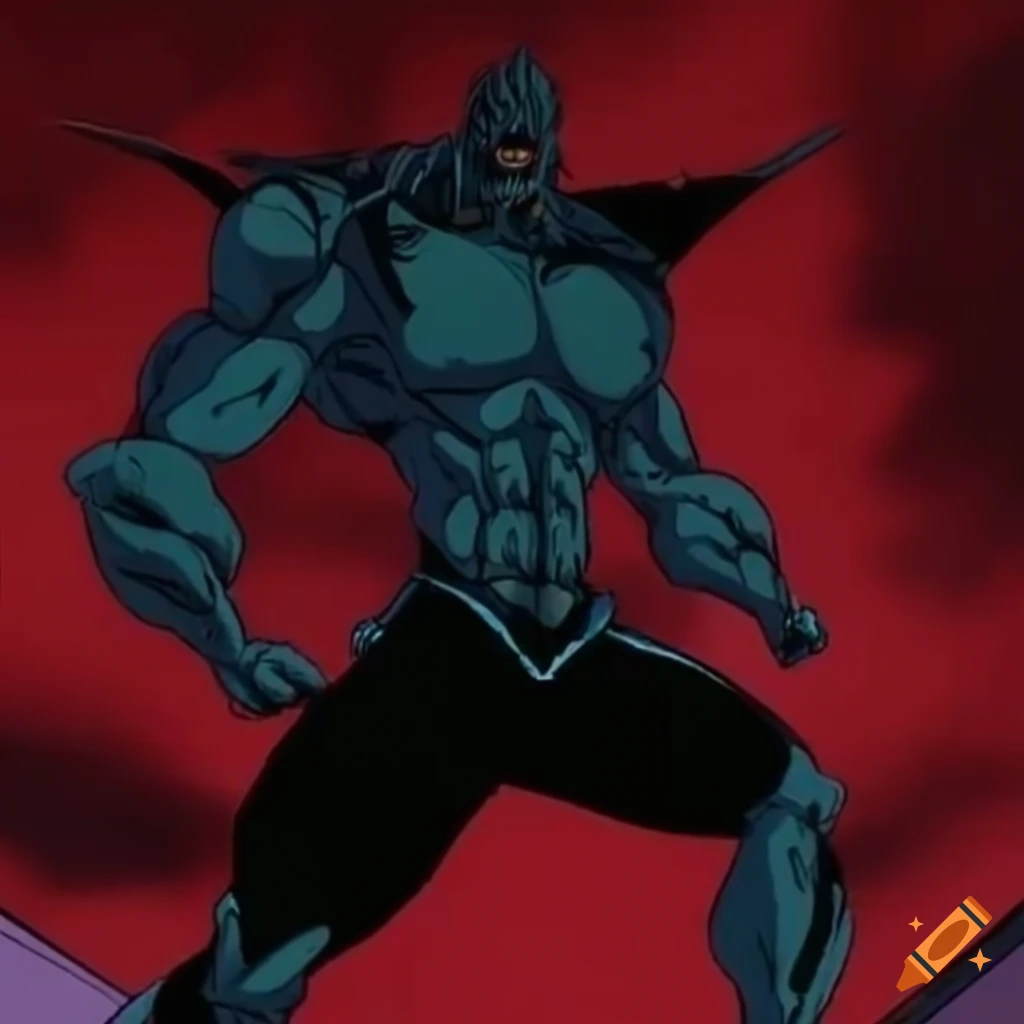 Screenshot of a 90s anime villain character on Craiyon