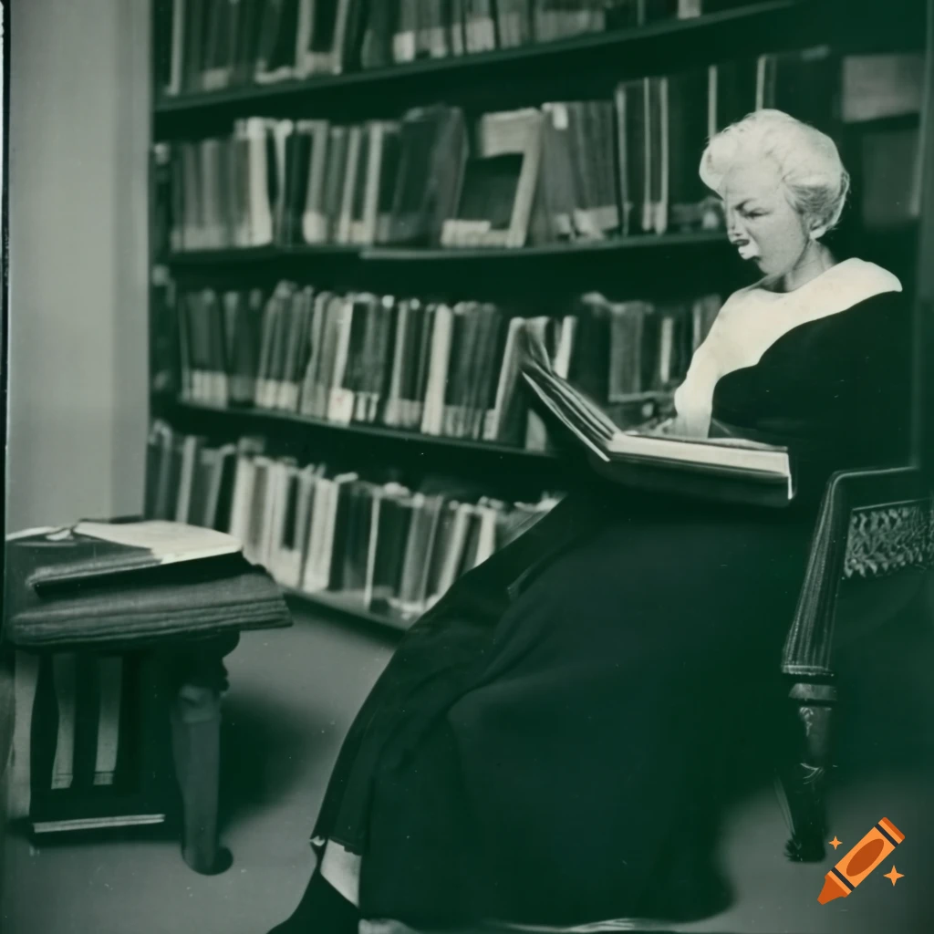 Vintage photo of an elderly woman in a library on Craiyon