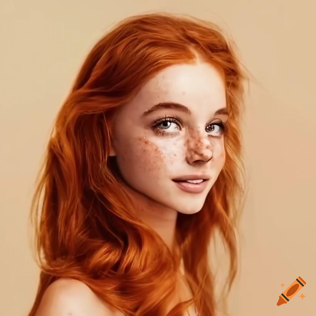 Portrait Of A Beautiful Woman With Freckles And Auburn Hair