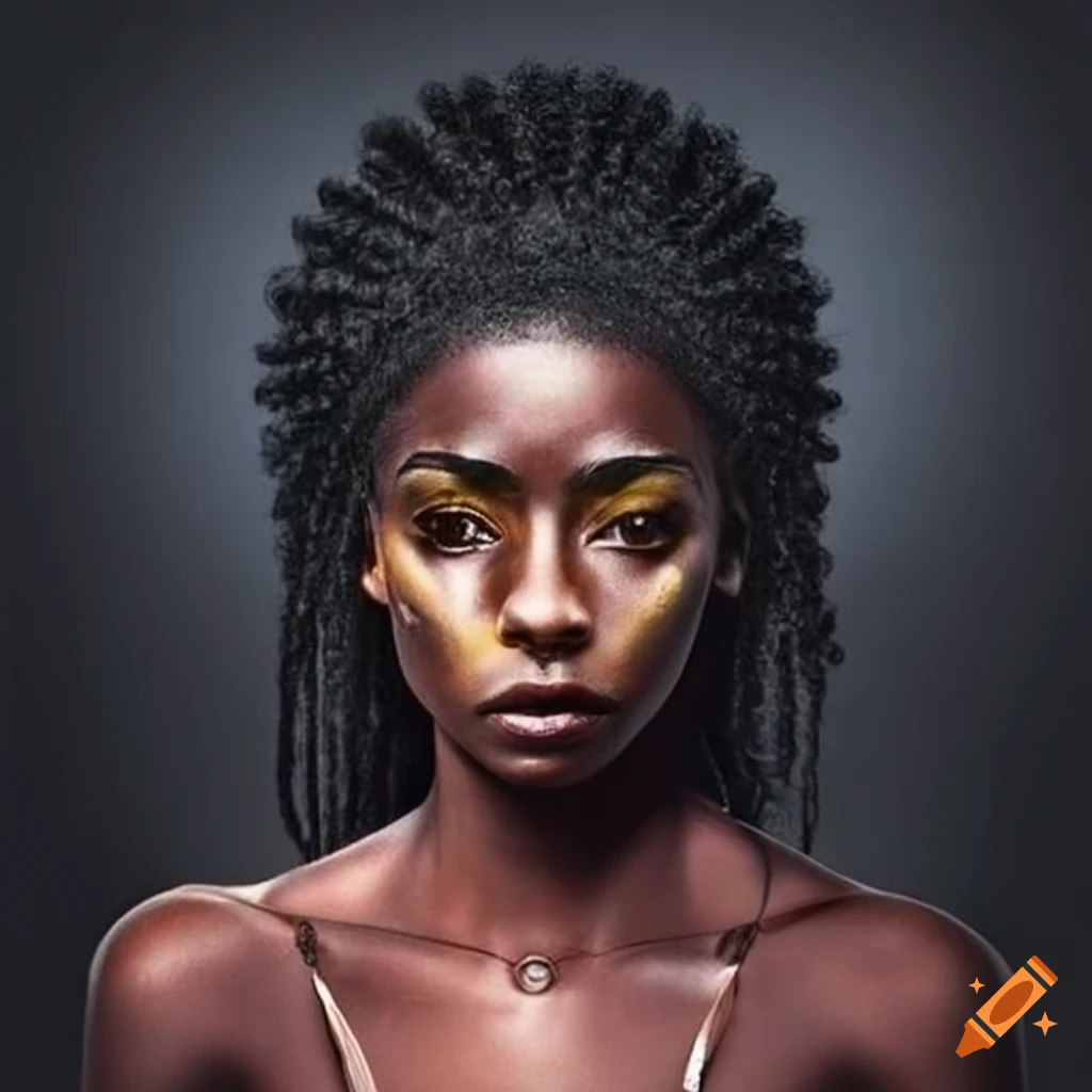 Portrait Of A Black Woman With Jet Black Hair On Craiyon