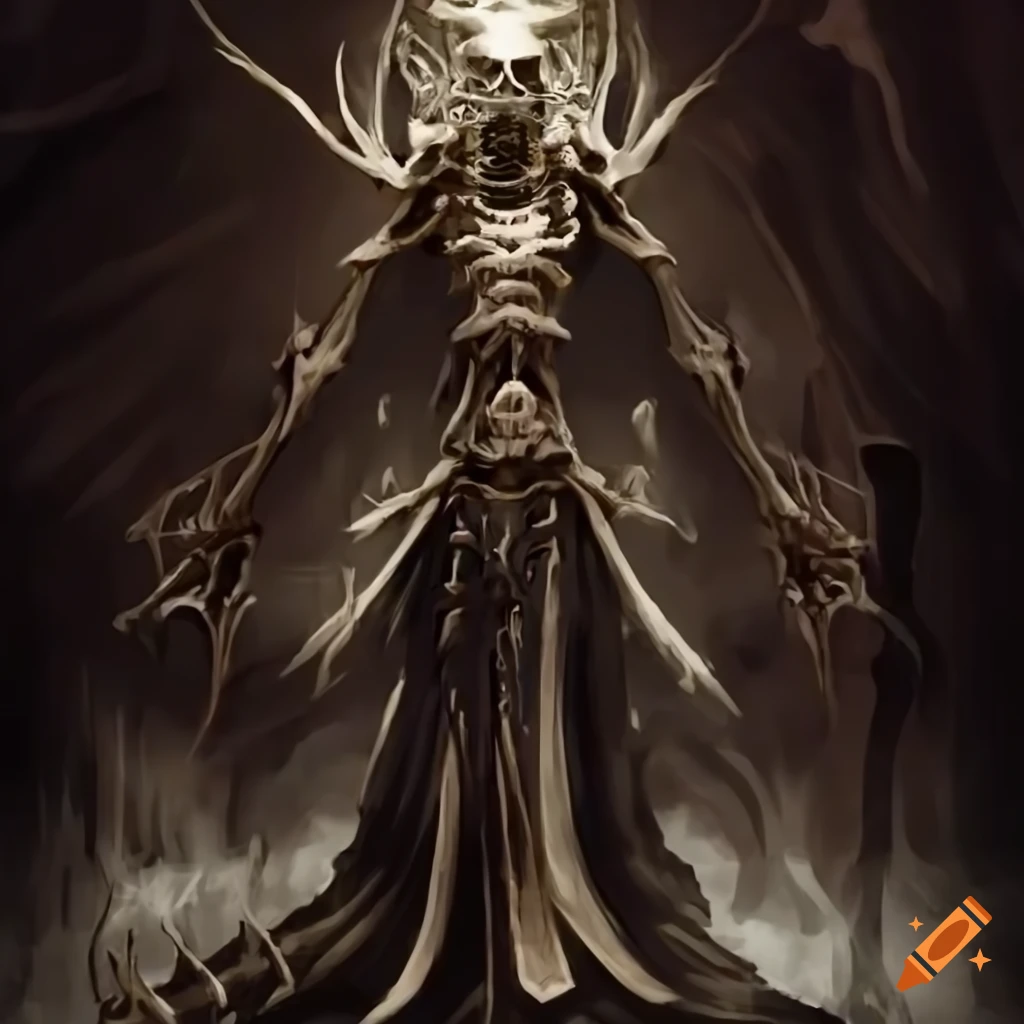 Artistic depiction of a skeleton lord on Craiyon