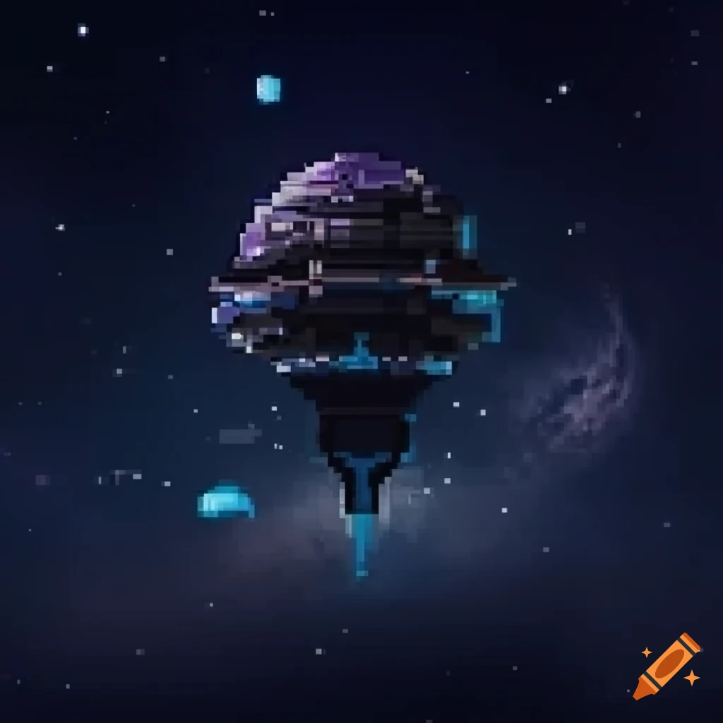 Pixel art of an abandoned alien megastructure in space on Craiyon