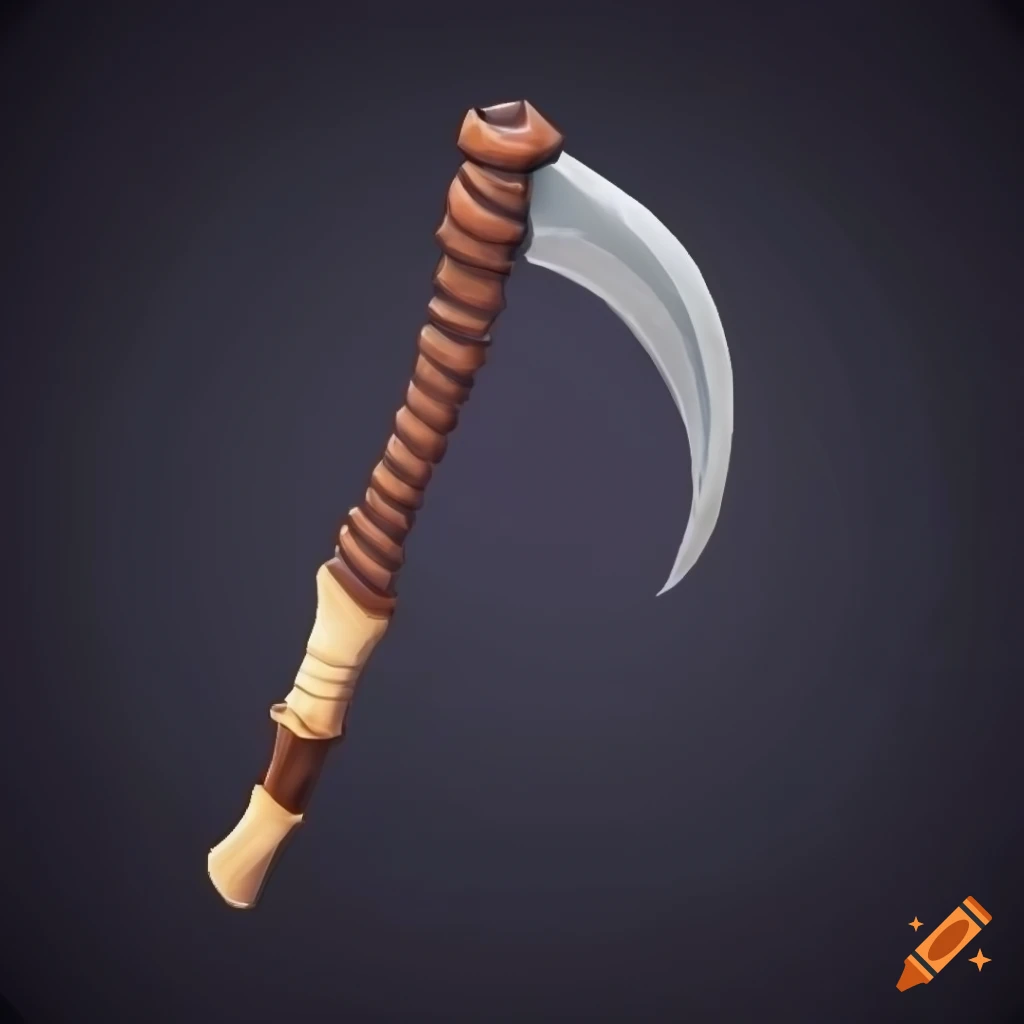 Stylized fantasy scythe with bone handle on Craiyon