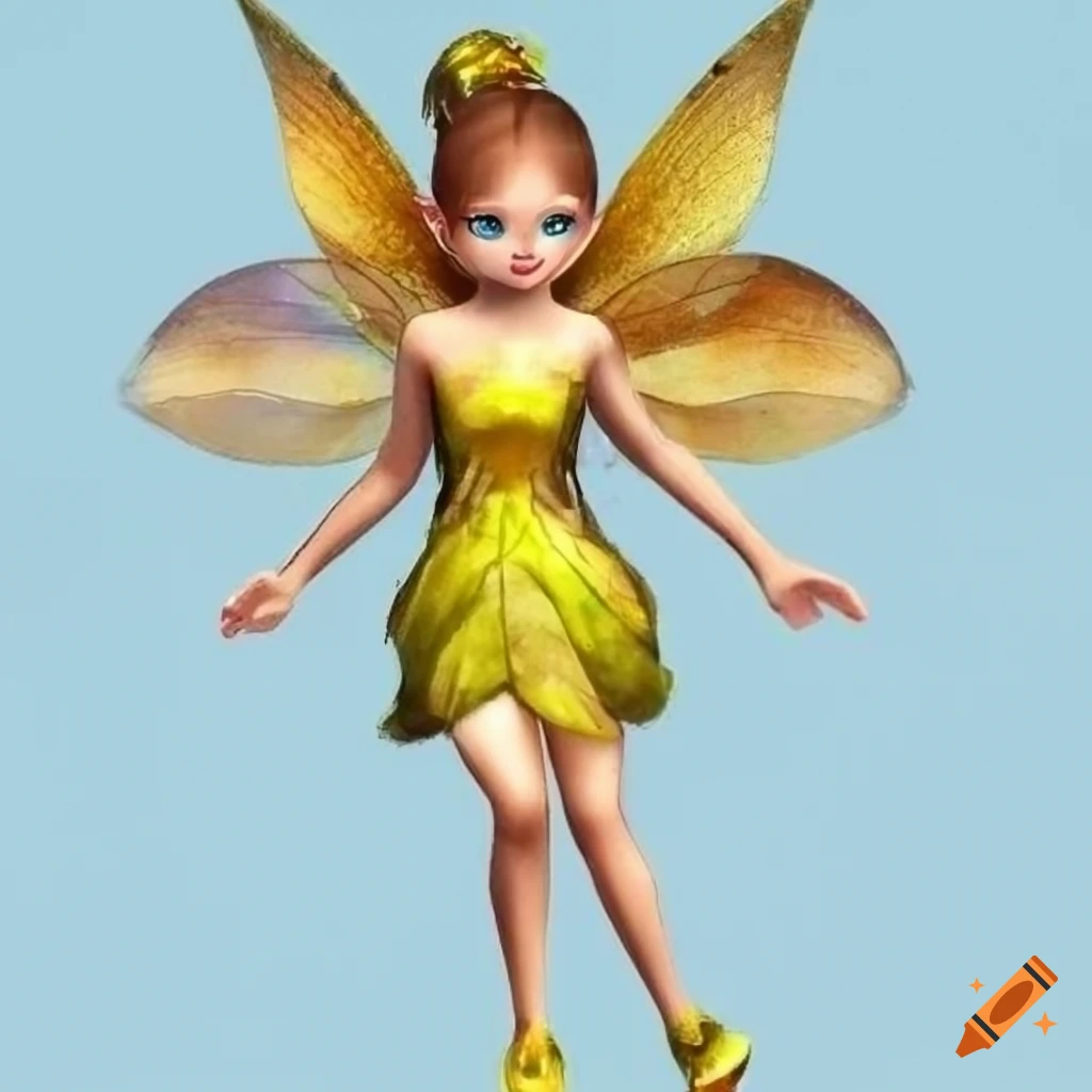 Watercolor painting of a young pixie fairy with raised arms