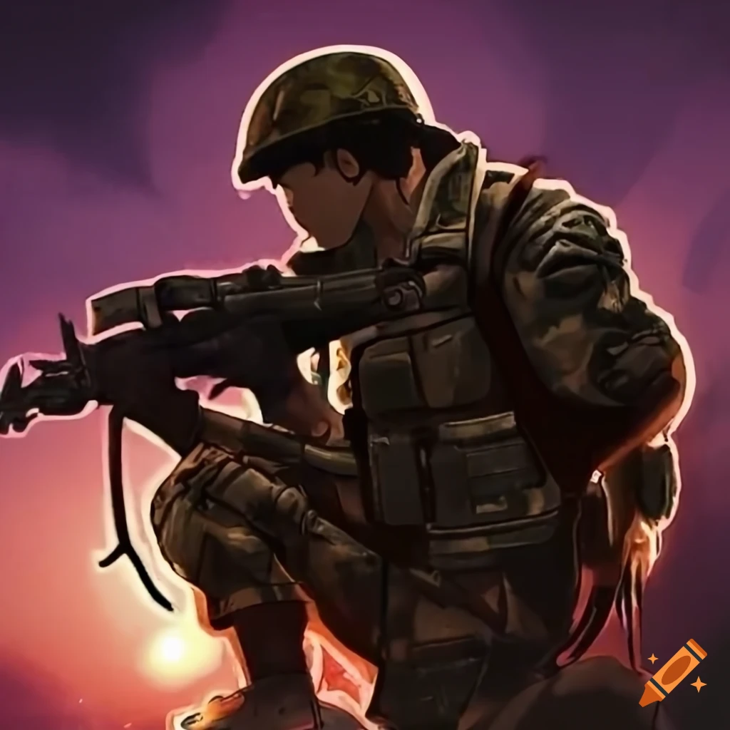 Anime army soldier in a fantasy setting with lightning on Craiyon