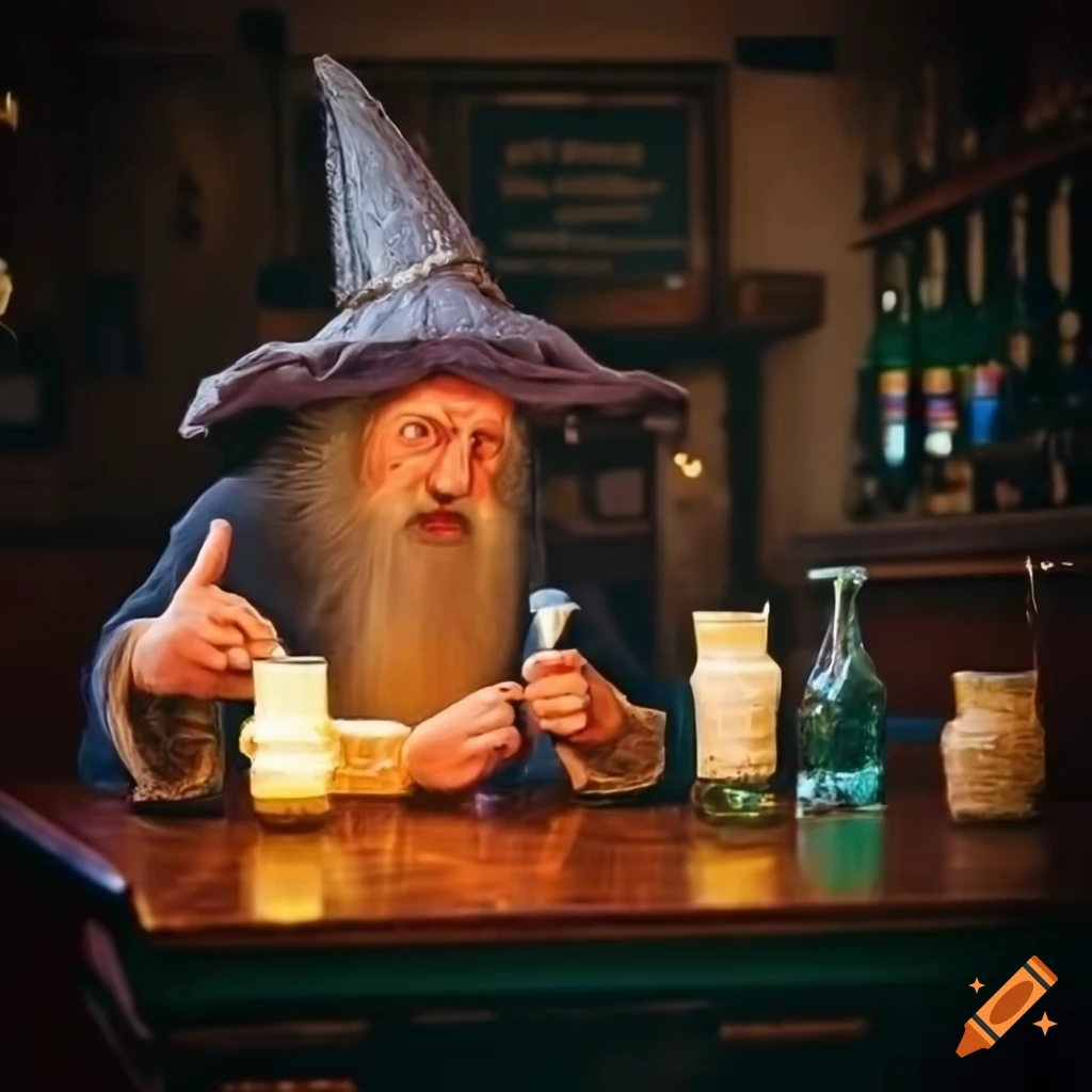Funny picture of wizards in an English pub on Craiyon