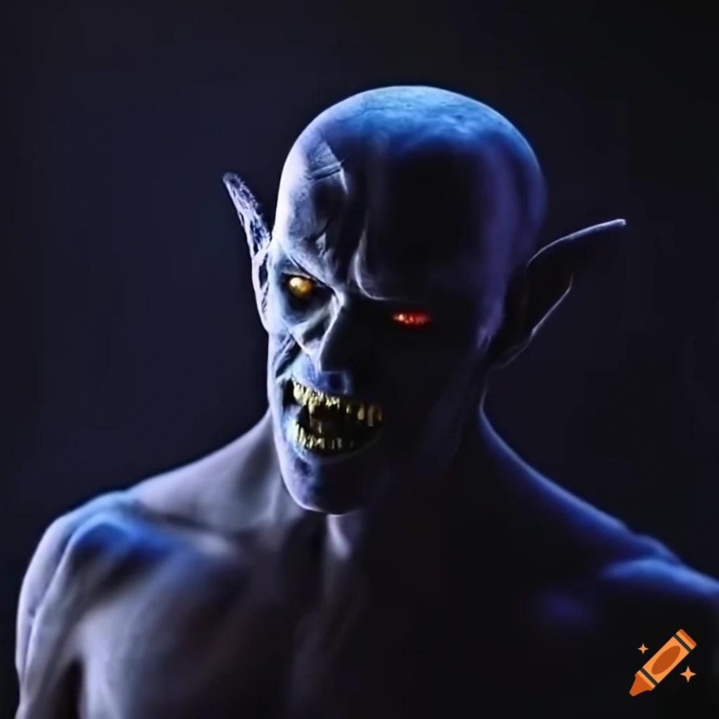 Creepy Halloween scene with a crying demon wearing a captain hat on Craiyon